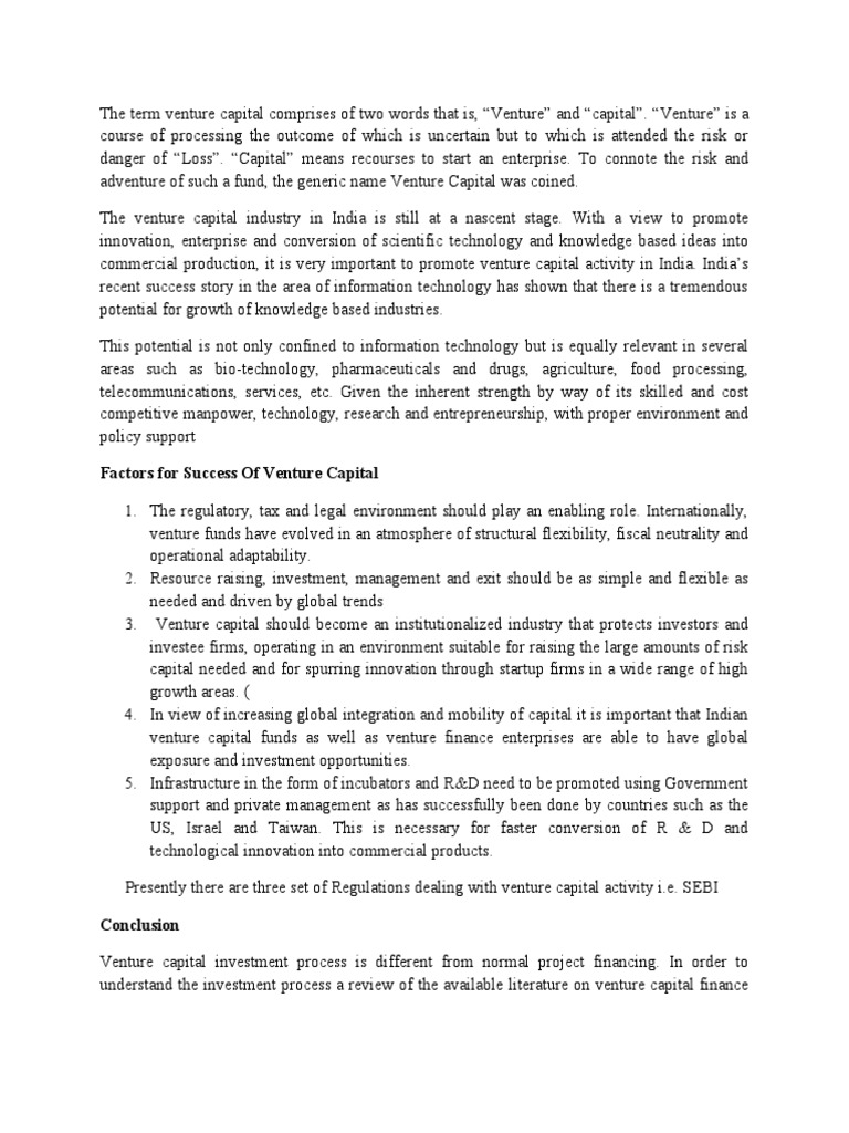 Venture Capital Summary | PDF | Venture Capital | Corporate Finance