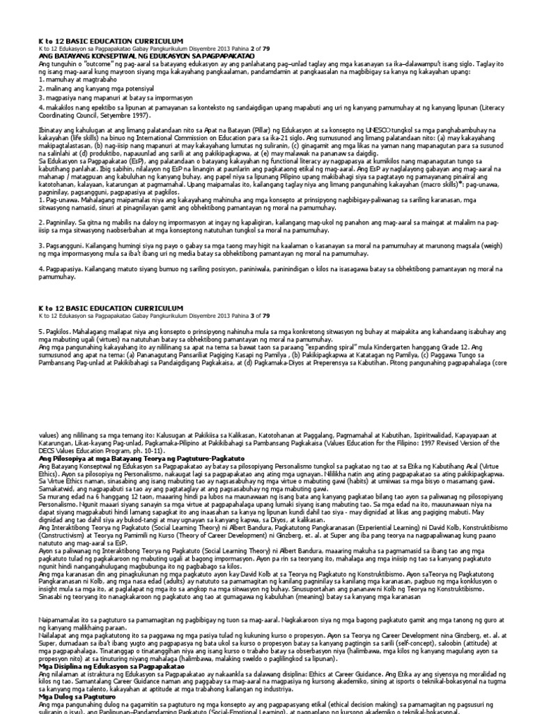 K To 12 Basic Education Curriculum Esp Guide1 | PDF