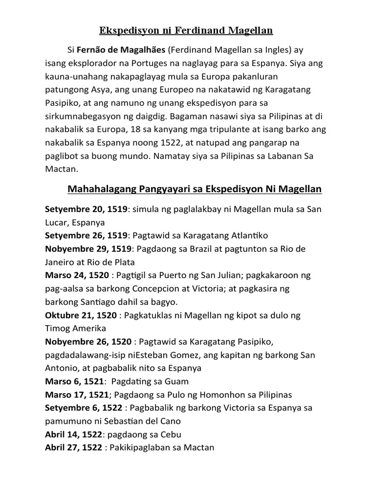 Ekspedisyon Ni Ferdinand Magellan | PDF