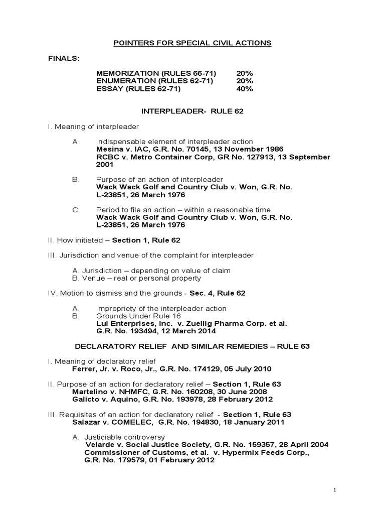 Pointers For Finals | PDF | Mandamus | Eminent Domain