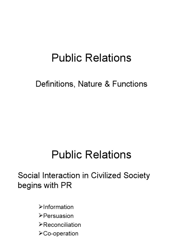 Public Relations: Definitions, Nature & Functions | PDF | Public Relations | News