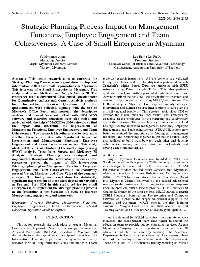 Strategic Planning Impact on Myanmar SMEs | PDF | Strategic Planning ...