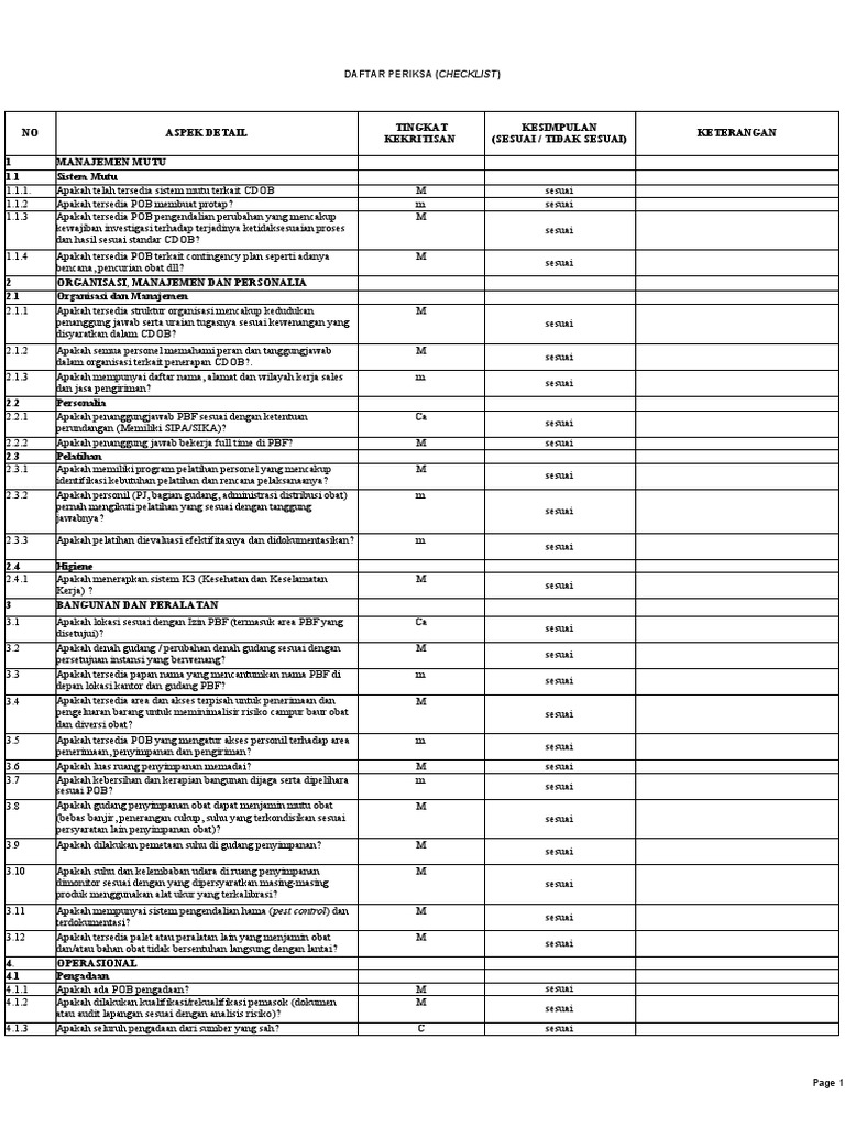 Audit Kepatuhan CDOB PBF dan Prosedur | PDF