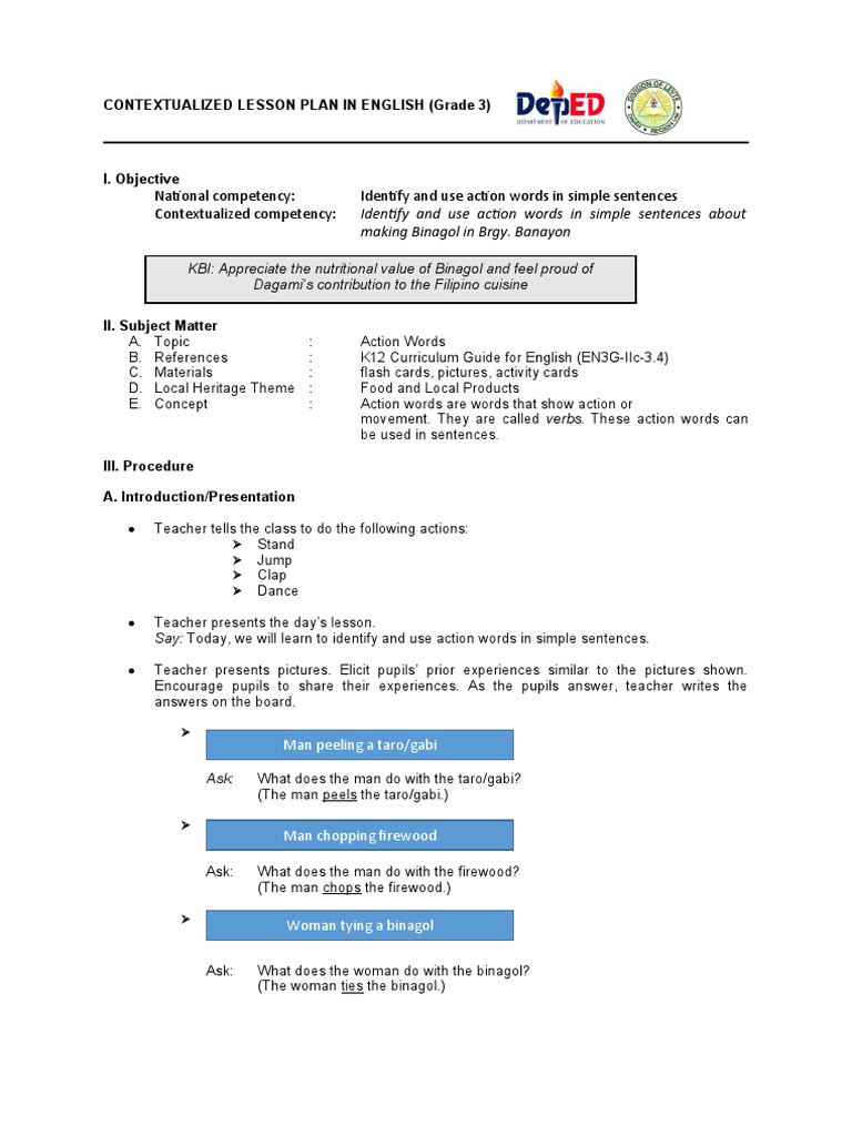 CONTEXTUALIZED LESSON PLAN IN ENGLISH Edited | PDF | Lesson Plan | English Language