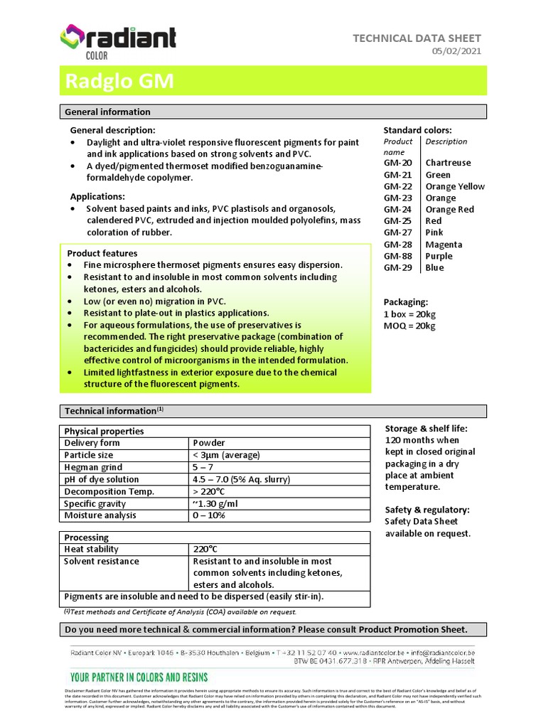 Radglo GM: Technical Data Sheet | PDF | Polyvinyl Chloride | Paint