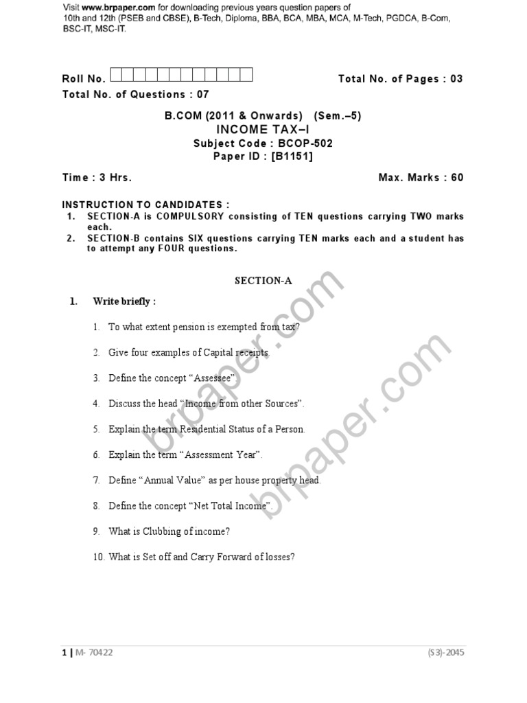 Income Tax - 1 - BR - Papers | PDF | Expense | Bad Debt