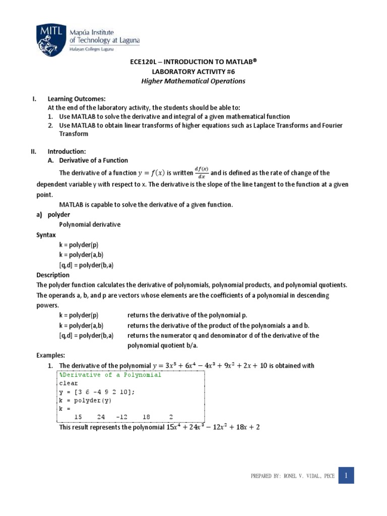 Ece120l Activity 6 Download Free Pdf Derivative Laplace Transform