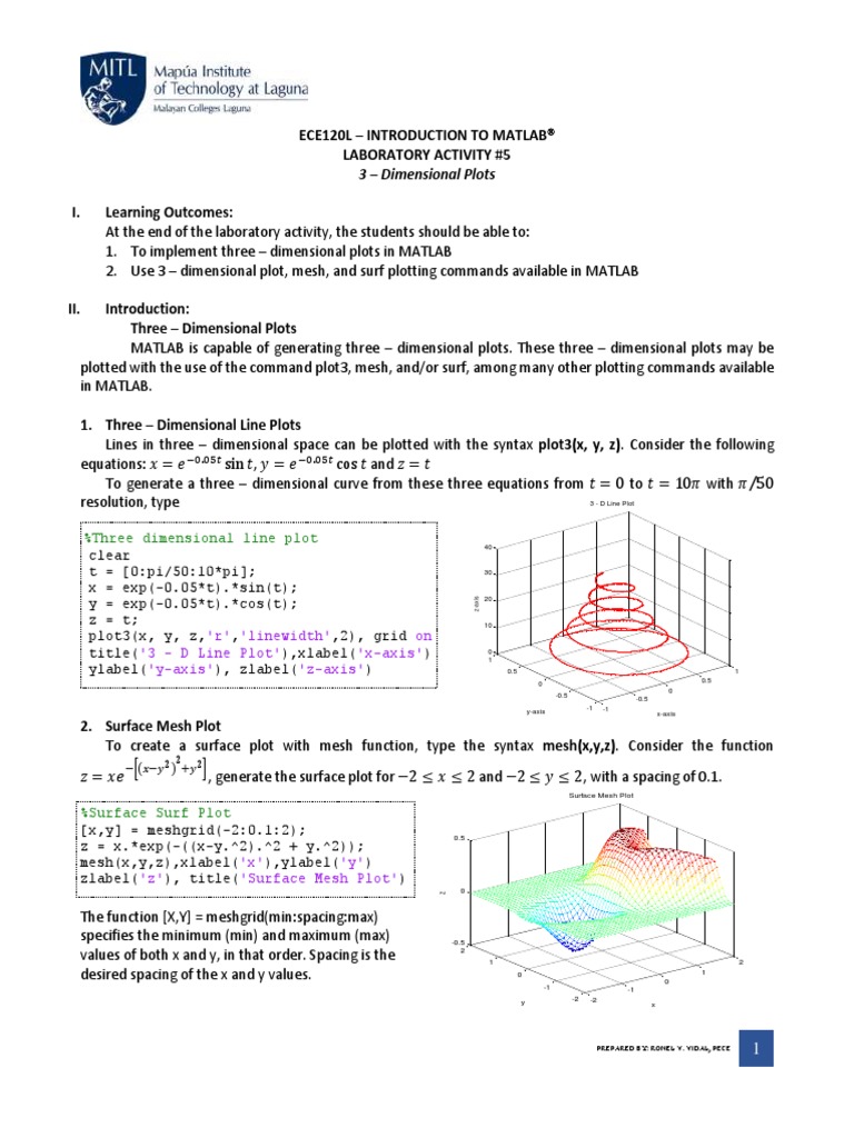MATLAB 3D Plotting Lab Guide | PDF | Cartesian Coordinate System | Sphere