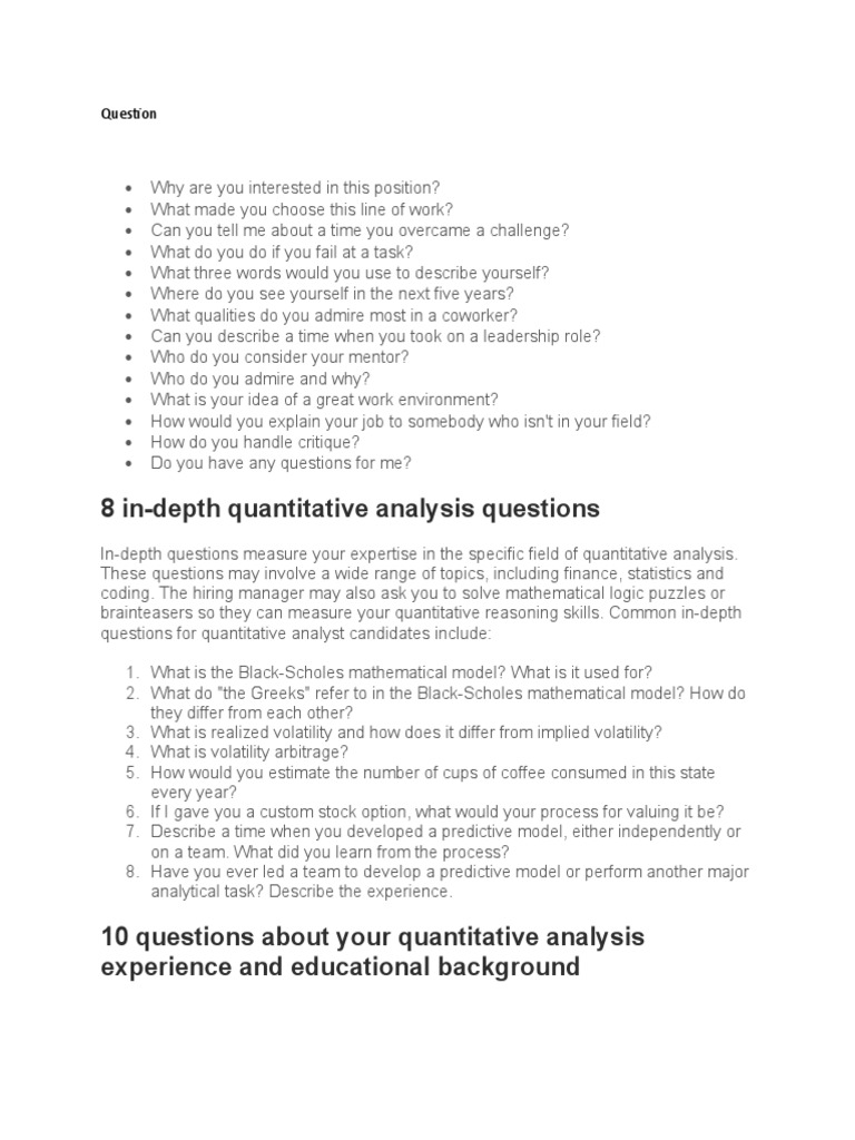 Preparing for a Quantitative Analyst Interview: Common Interview ...