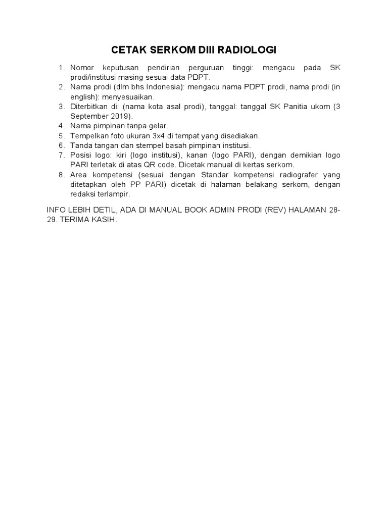 Cetak Serkom + Area Kompetensi Radiografer | PDF