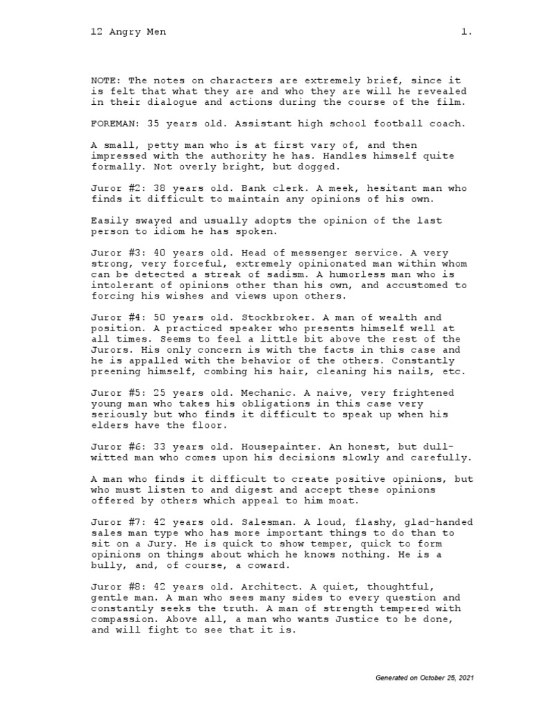 12 Angry Men | PDF | Reasonable Doubt | Public Law