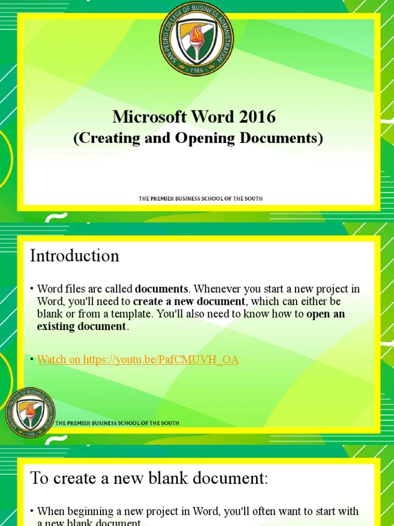 Word 2016 - Creating and Opening Documents-1 | PDF | Computer File | Microsoft Word