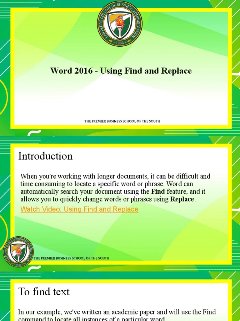 Word 2016 - Using Find and Replace | PDF | Computing