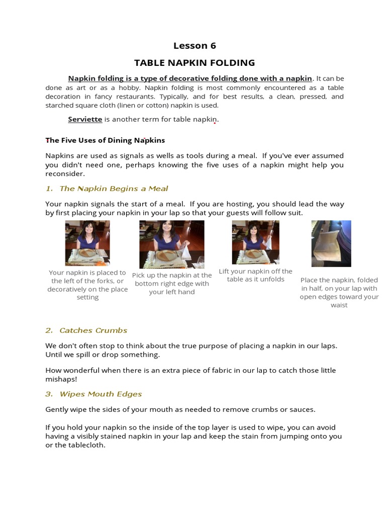 Lesson6TABLE NAPKIN FOLDING | PDF | Waiting Staff