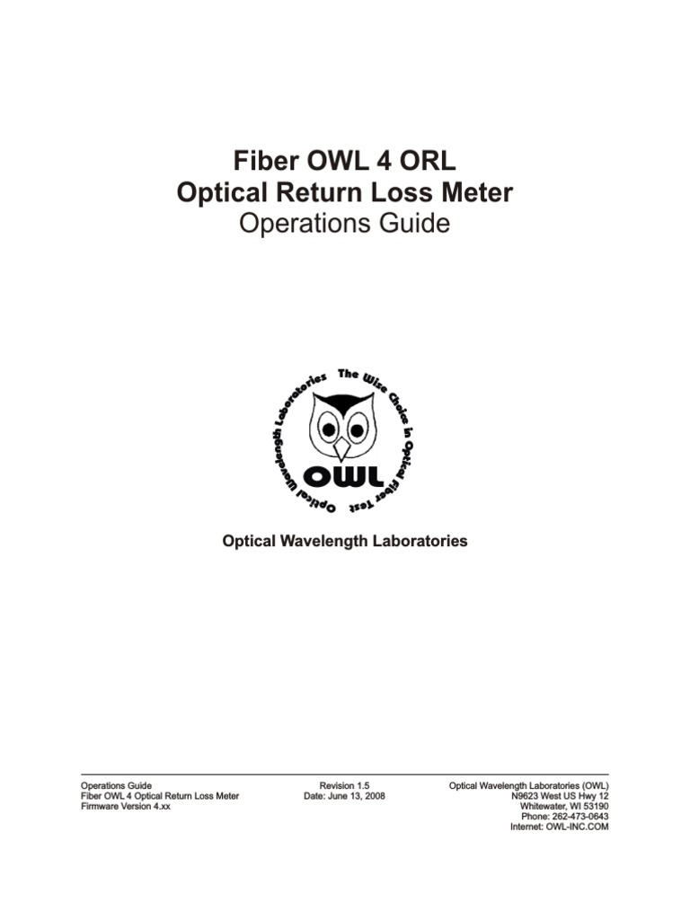 Fiber OWL 4 ORL Optical Return Loss Meter: Operations Guide | PDF ...