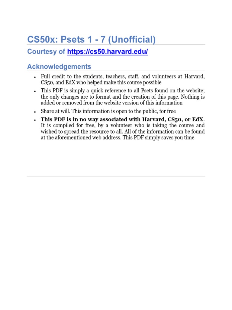 An Overview Of Cs50x Problem Sets 1 7 A Concise Guide To The Key Programming Challenges And 
