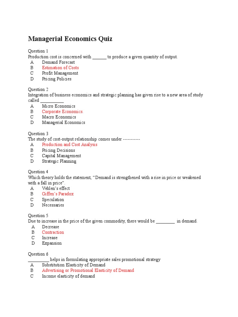 Quiz On Managerial Economics | PDF | Demand | Monopoly