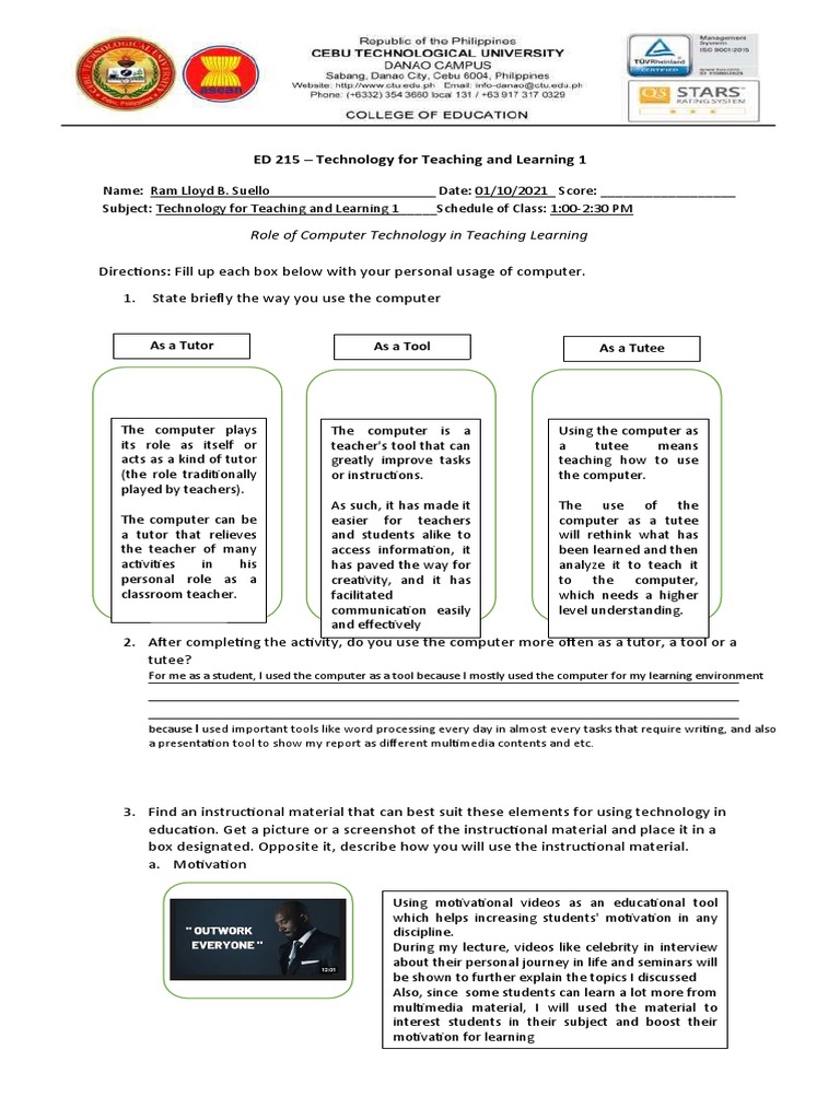ED 215 - Technology For Teaching and Learning 1 | PDF | Teachers ...