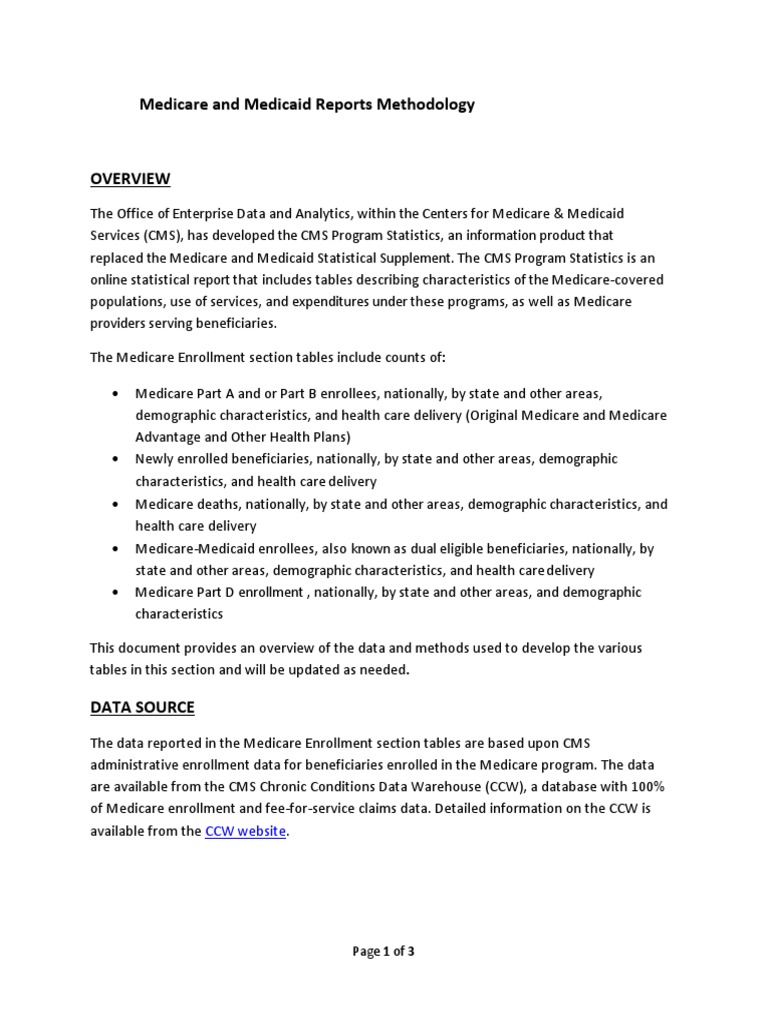 Medicare and Medicaid Reports Methodology | PDF | Medicare (United ...