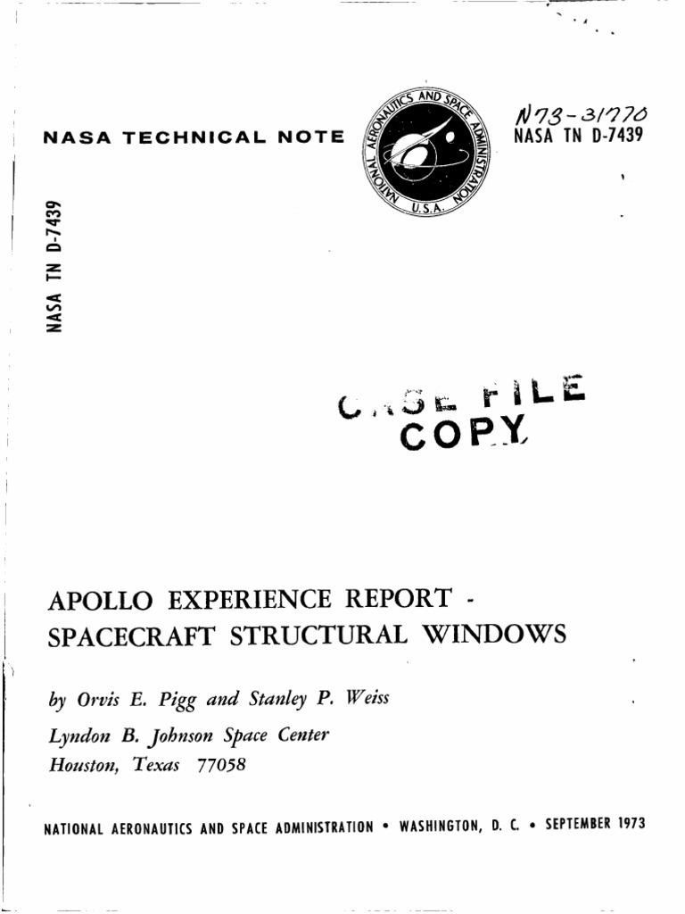 Apollo Experience Report Spacecraft Structural Windows: Nasa Technical ...