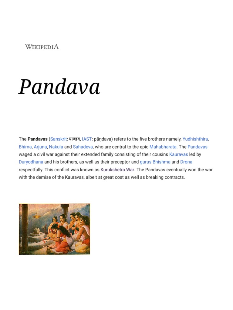 Pandava - Wikipedia | PDF | Hindu Mythology | Ancient Indian Literature