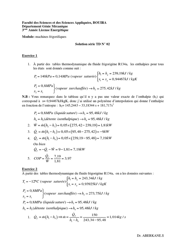 Solution TD 2 | PDF | Grandeur physique | Ingénierie de thermodynamique