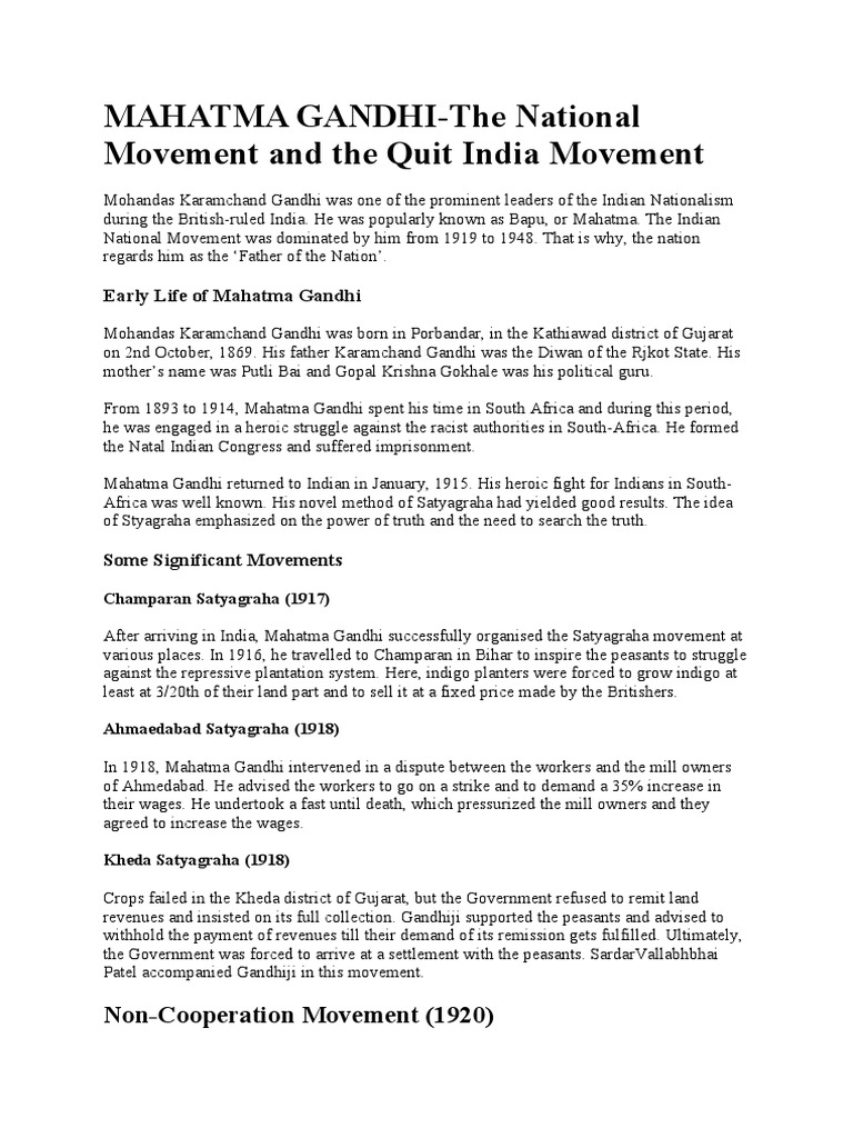 Mahatma Gandhi Notes | PDF | Mahatma Gandhi | British Raj