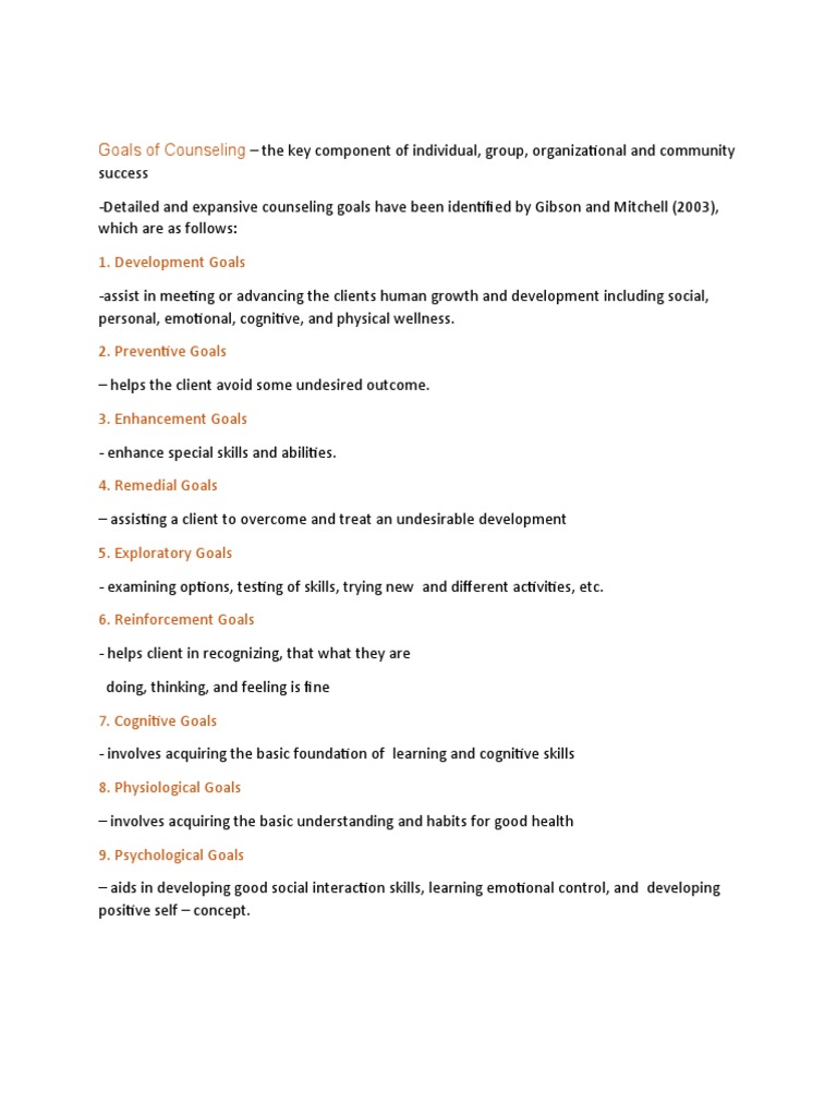 Goals of Counseling | PDF | Counseling Psychology | Psychotherapy