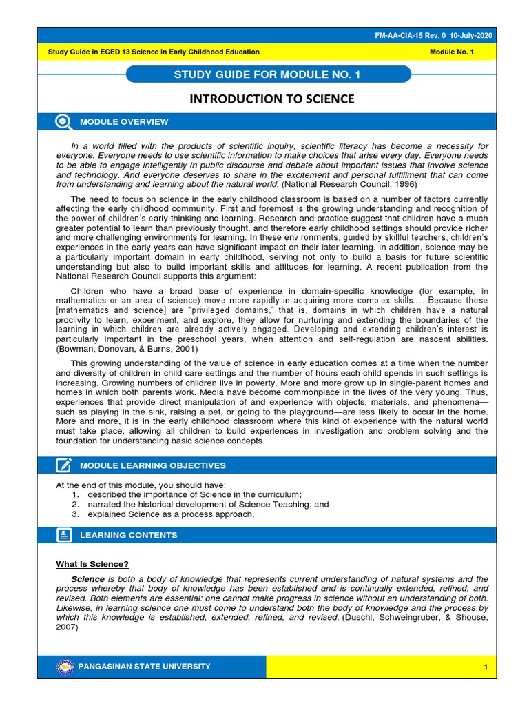 Introduction To Science: Study Guide For Module No. 1 | PDF | Science ...