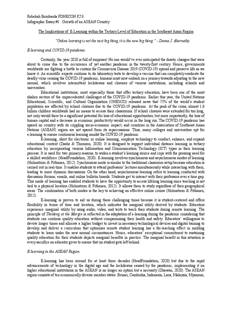 SAMPLE Essay ASEAN | PDF | Educational Technology | Distance Education