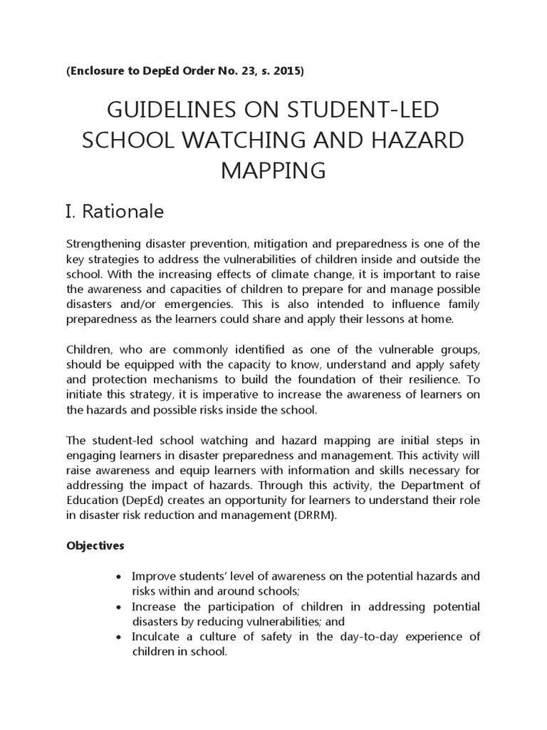 Guidelines On Student-Led School Watching and Hazard Mapping | PDF ...