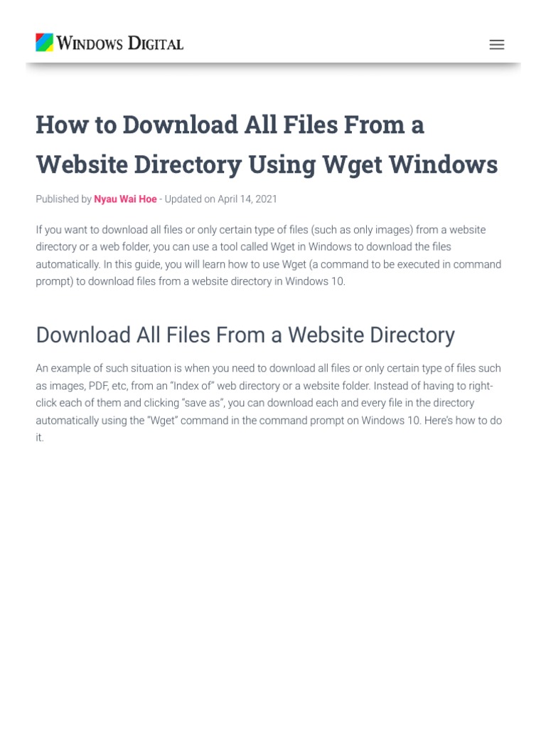 How To Download All Files From A Website Directory Using Wget Windows | Download Free PDF ...