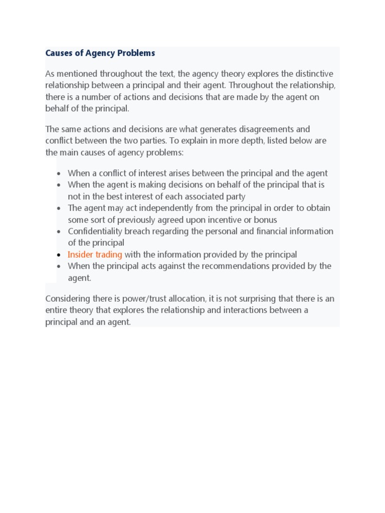 Causes of Agency Problems: Insider Trading | PDF