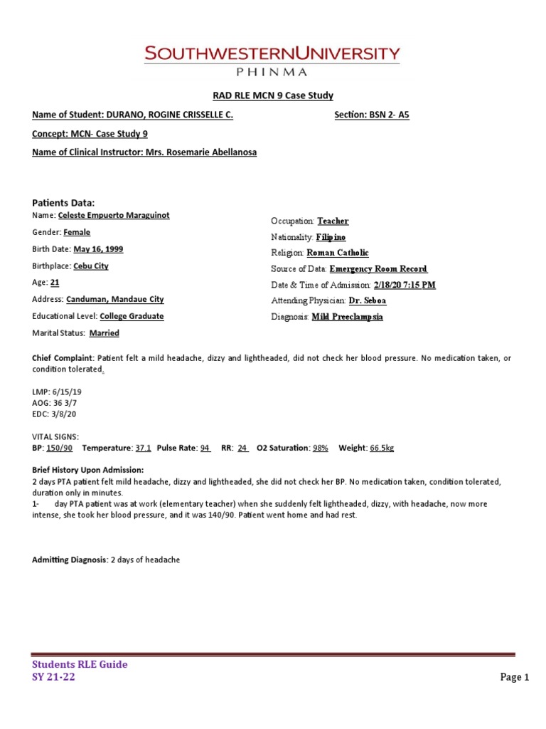RAD RLE MCN 9 Case Study | PDF | Artery | Vein