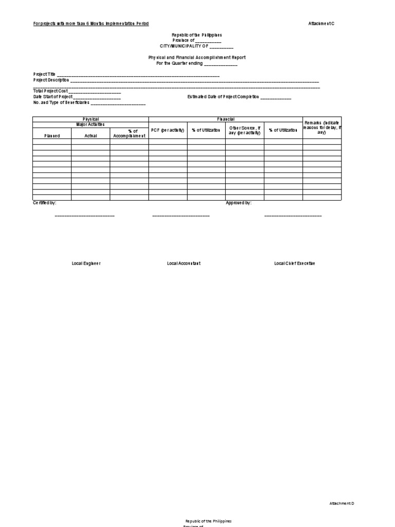 Physical Financial Accomplishment Report Format | PDF | Payments ...