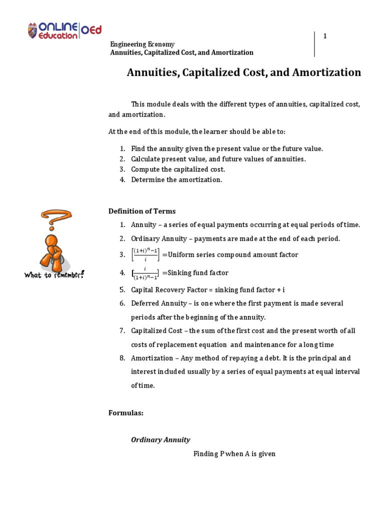 W6 - Lesson 6 Capitalized Cost - MODULE | PDF | Present Value | Personal Finance