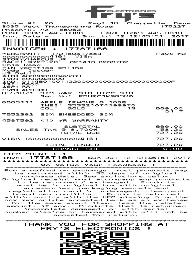 Frys Electronics Receipt | PDF