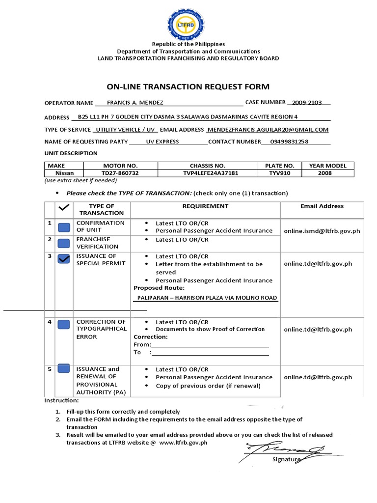 Downloadable Forms Online Transactions CO2 | PDF | Transport | Vehicles