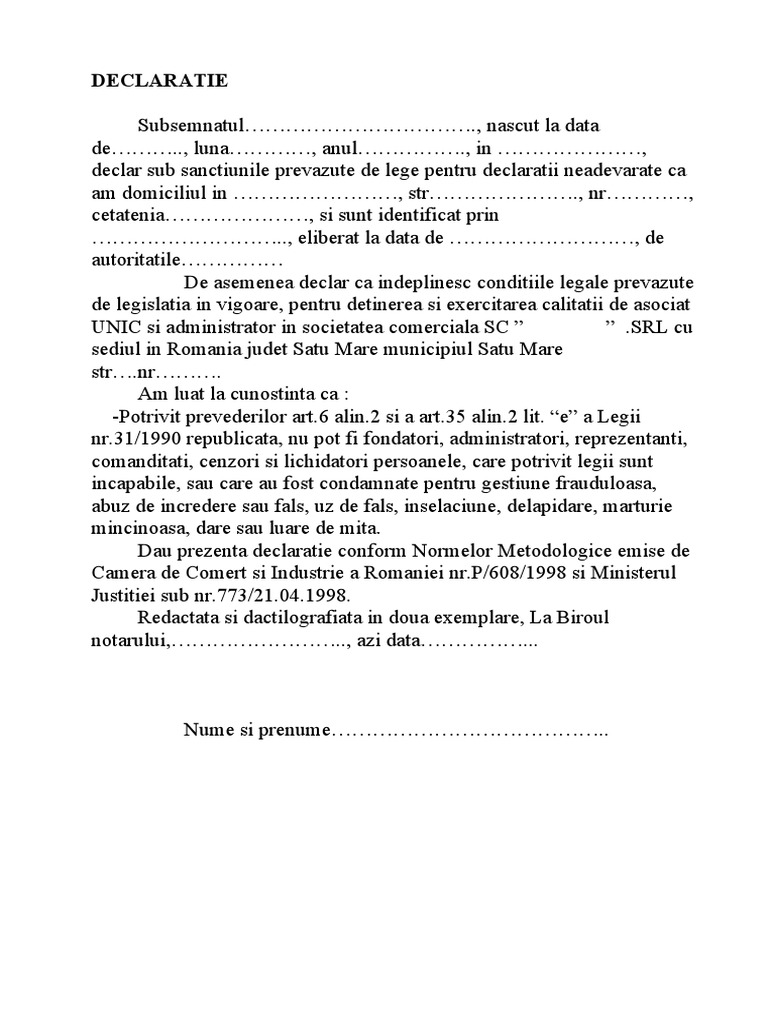 Model DECLARATIE Asociat | PDF