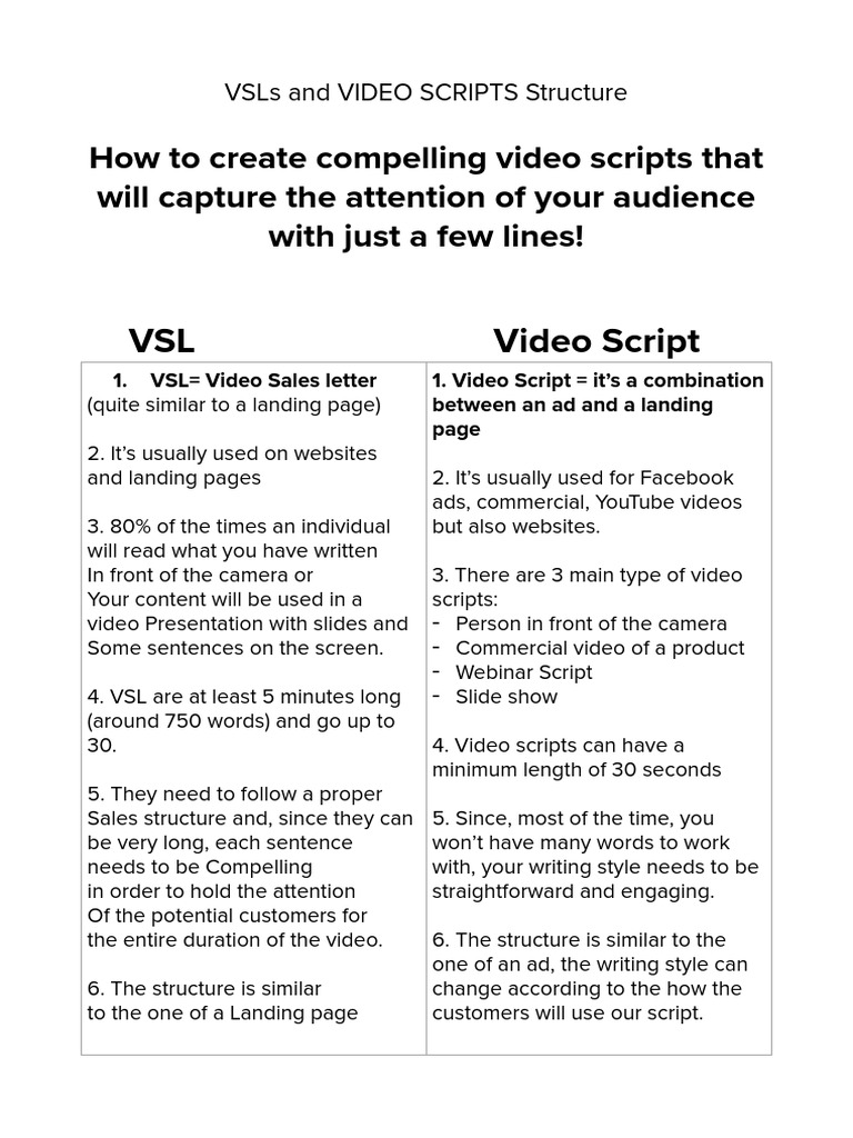 Crafting Effective VSL and Video Scripts | PDF | Communication