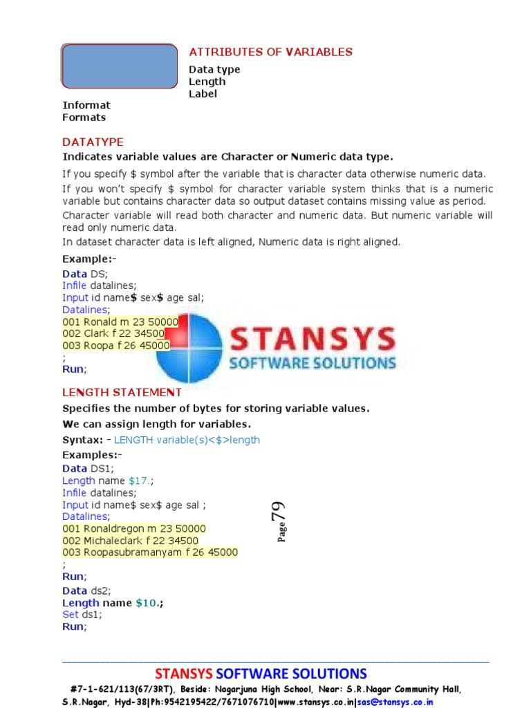 Stansys: Software Solutions | PDF | Sas (Software) | Variable (Computer Science)