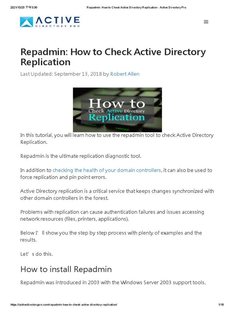 Repadmin - How To Check Active Directory Replication - Active Directory Pro | PDF | Active ...