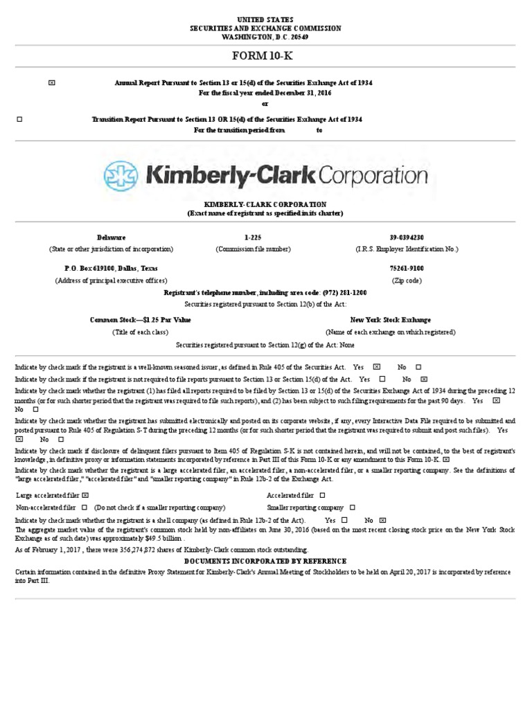 KMB 2016 10K - Umbracofile | PDF | Form 10 K | Taxes