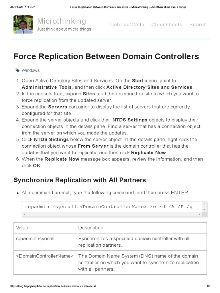 Domain Controller Replication Guide | PDF | Active Directory | Computing