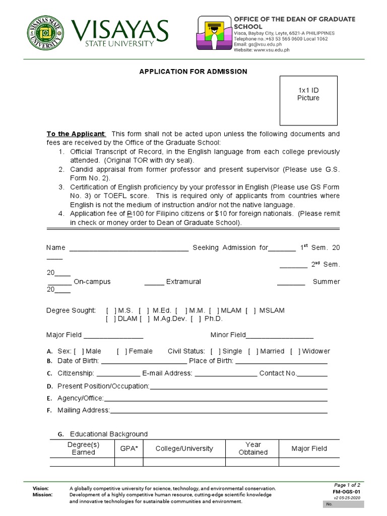 FM-OGS-01 Application For Admission v2!12!21-2020 Eds | PDF ...