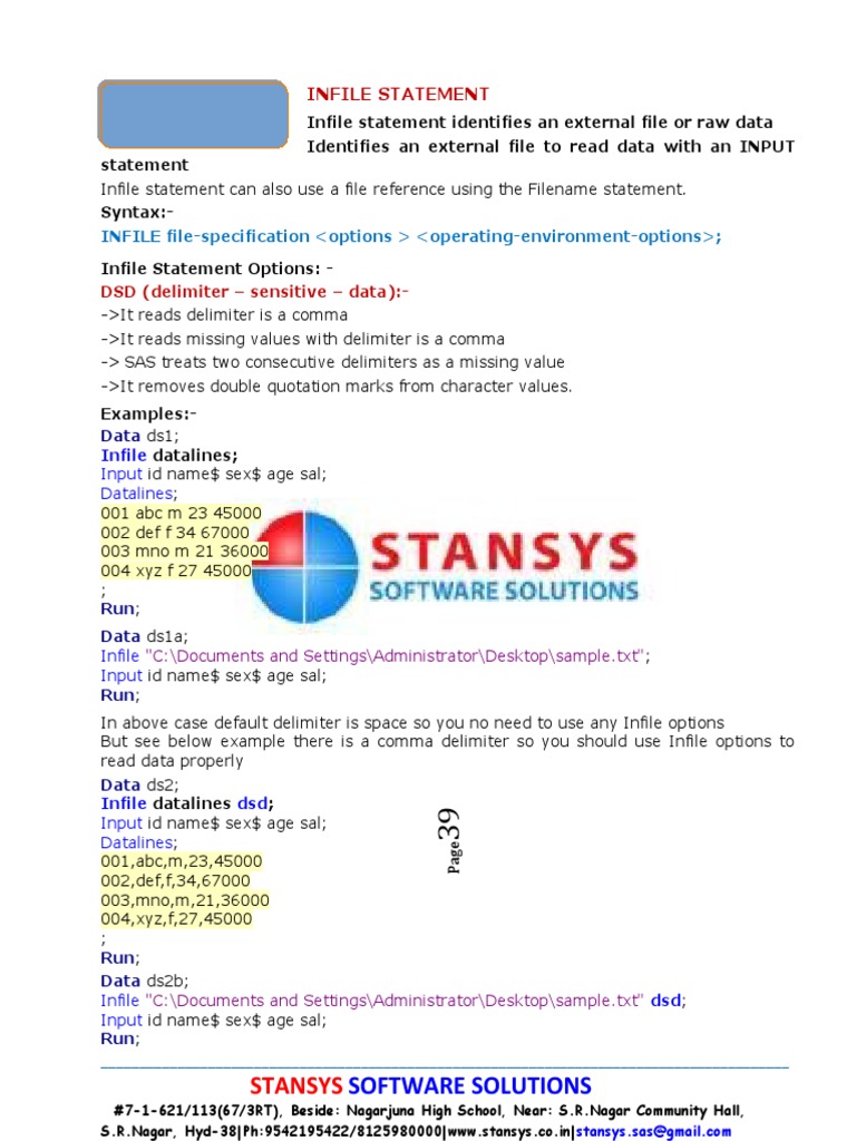 Infile Statement | PDF | Comma Separated Values | Html