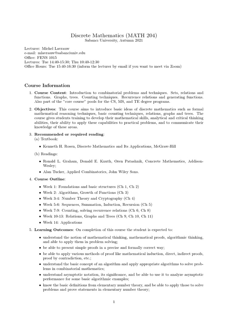 Discrete Mathematics (MATH 204) : Course Information | Download Free ...