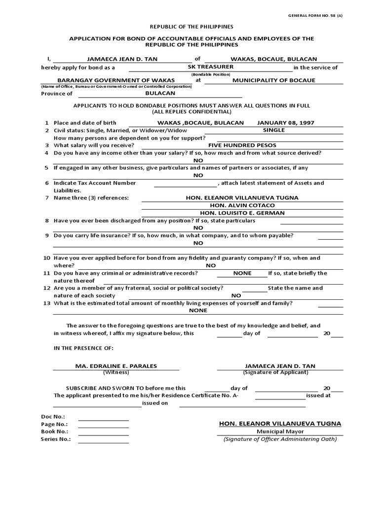Treas Form 58a | PDF | Government