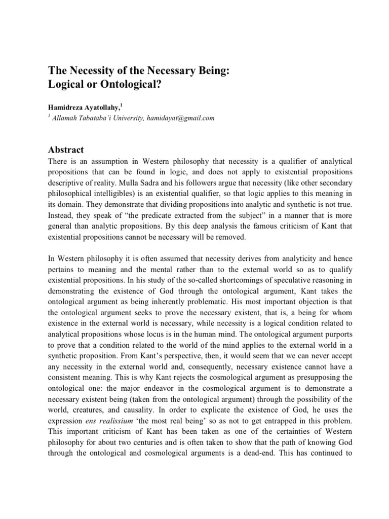The Necessity of Necessary Being Logical | PDF