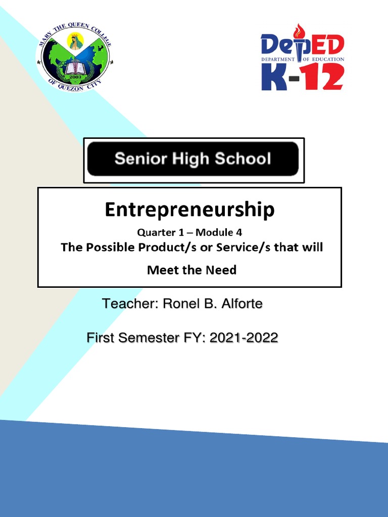 MODULE 4 The Possible Products or Services That Will Meet The Need ...